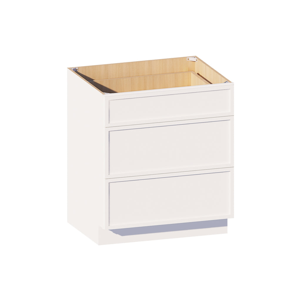 3DB30 RTA Slim Dove White Shaker 3 Drawers 30"W Kitchen Drawer Base ...