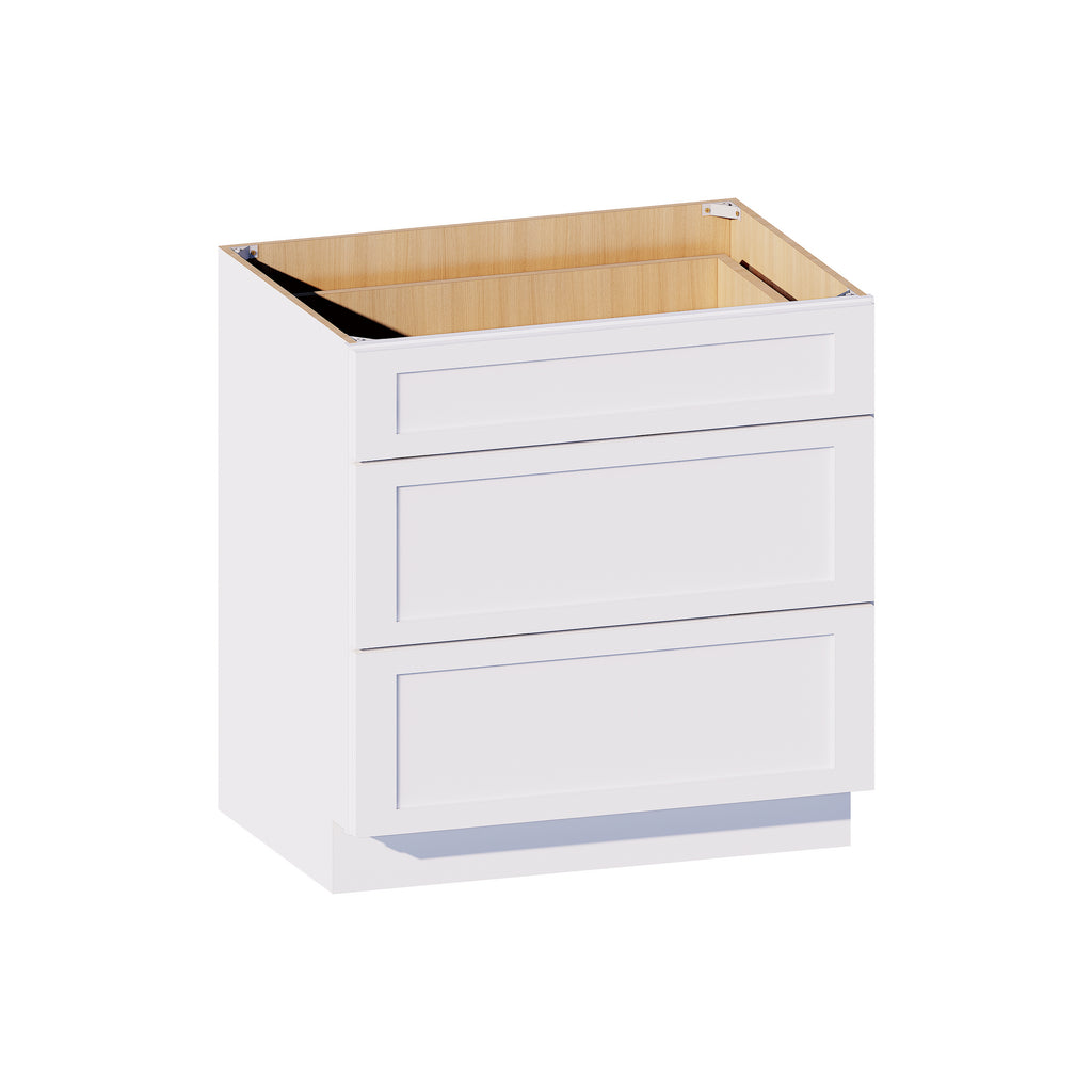 Classic White Shaker Drawer Base Cabinet 33"W 3 Drawers Kitchen 3DB33 ...