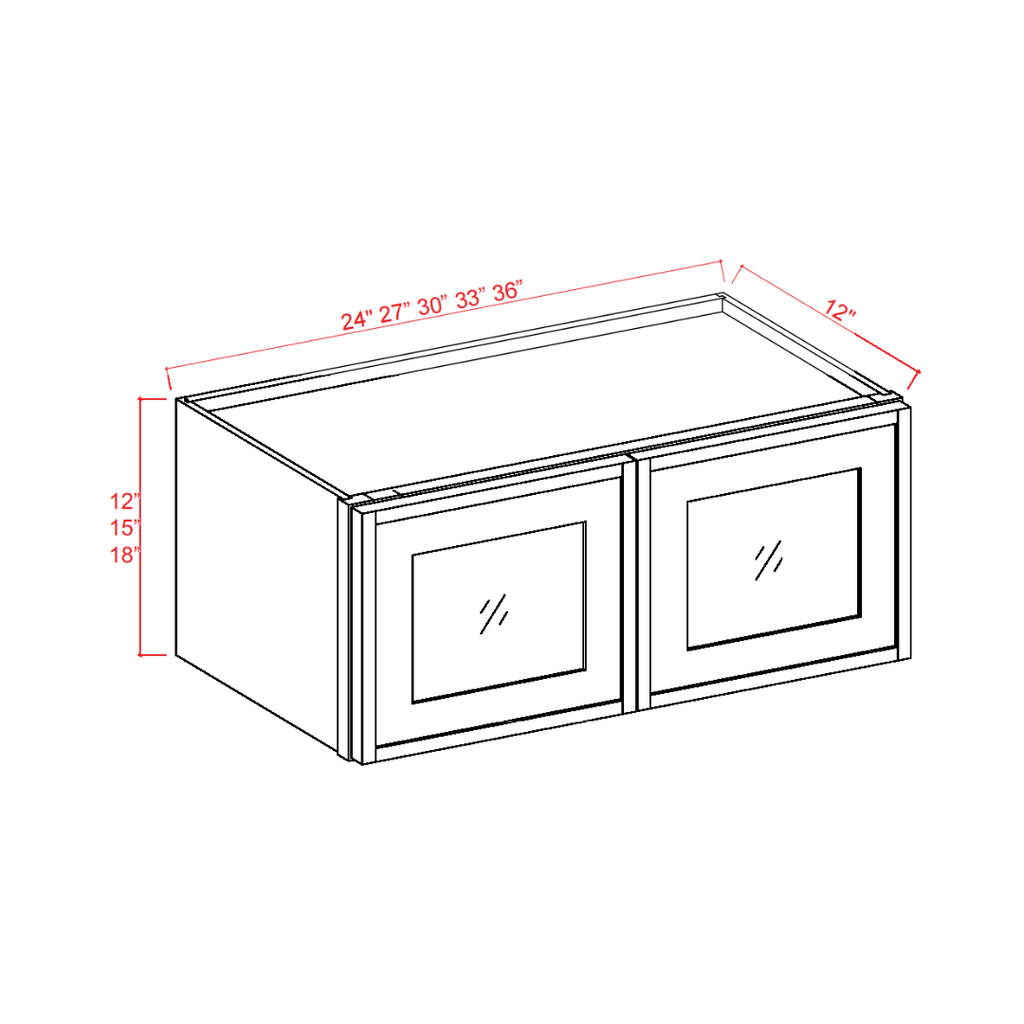 SDW-W3612GD: Slim Dove White Shaker 36"W x 12"H Double Glass Doors Sta ...