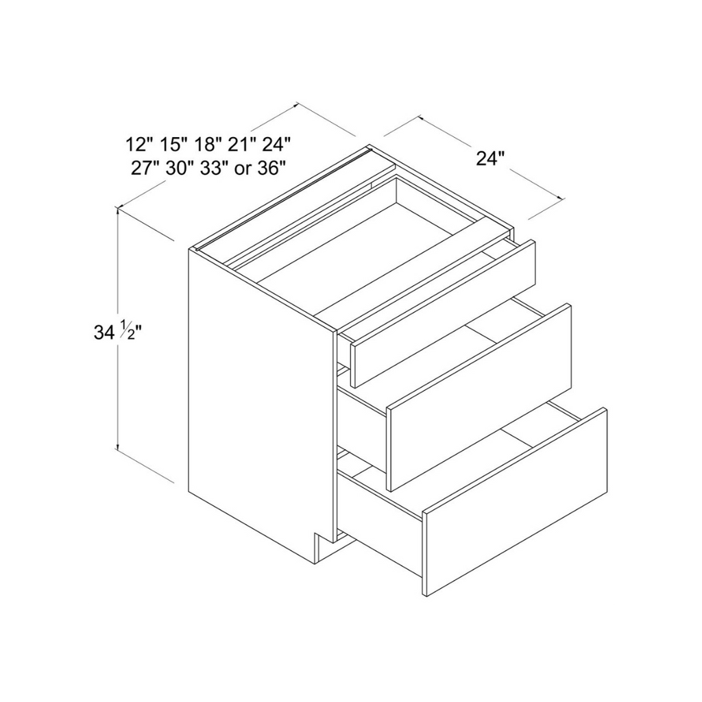 Matte Ivory Frameless Drawer Base Cabinet 21"W 3 Drawers Kitchen 3DB21 ...